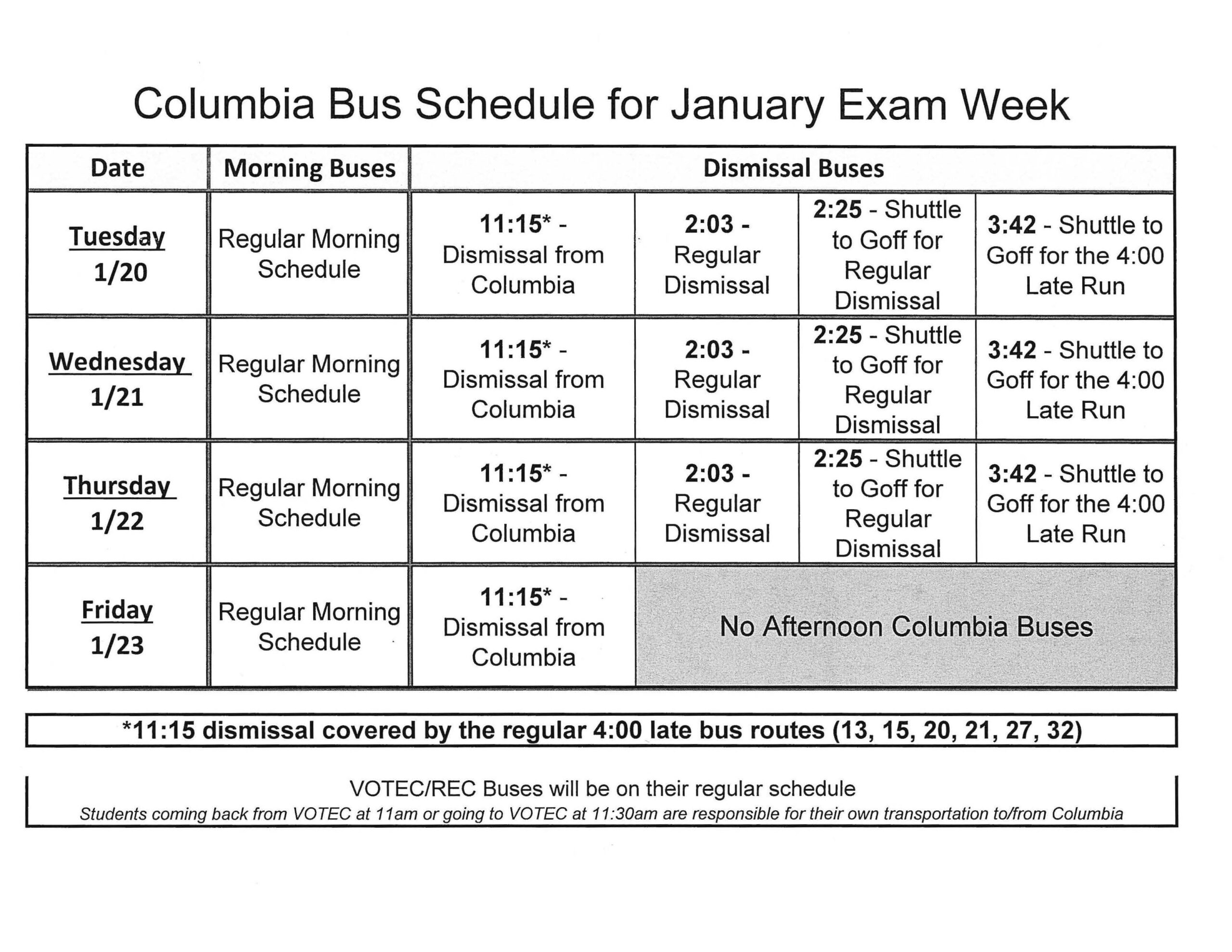 Columbia Regents Exam and Midterm Schedule – January 2026 | East ...